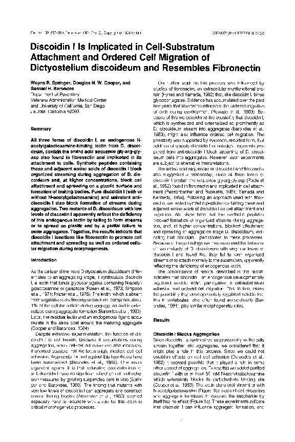 (PDF) Discoidin I is implicated in cell-substratum attachment and ...