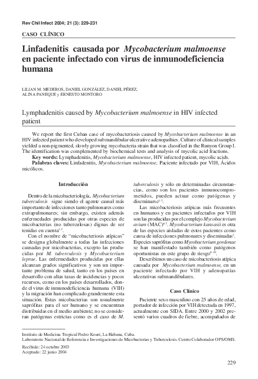 (PDF) Linfadenitis causada por Mycobacterium malmoense en paciente ...
