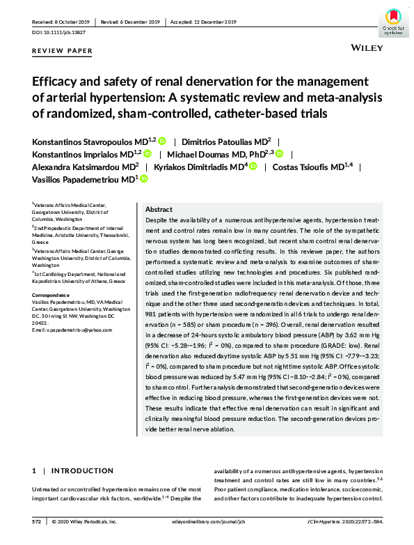 (PDF) Efficacy and safety of renal denervation for the management of arterial hypertension: A ...