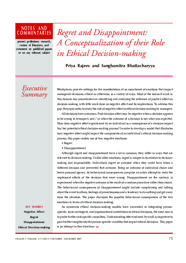 (PDF) Regret and Disappointment: A Conceptualization of their Role in ...