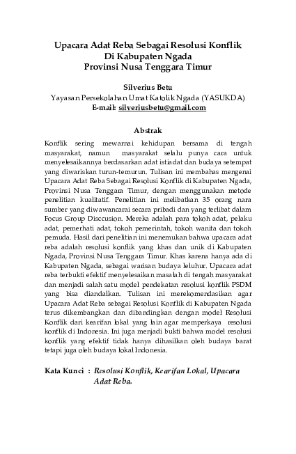 (PDF) Upacara Adat Reba Sebagai Resolusi Konflik di Kabupaten Ngada ...