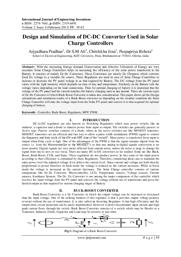 (PDF) Design and Simulation of DC-DC Converter Used in Solar Charge ...