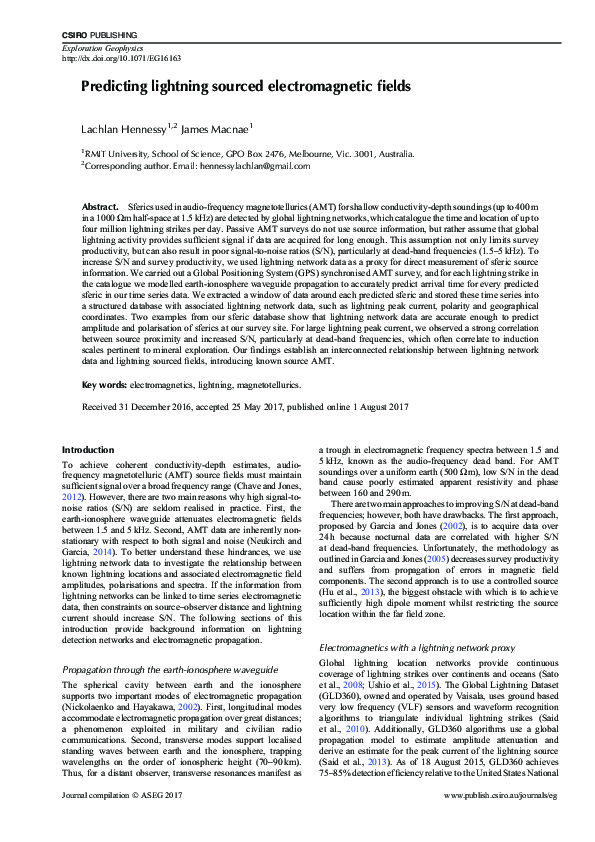 (PDF) Predicting lightning sourced electromagnetic fields