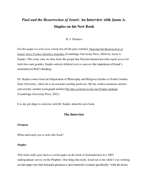 (PDF) Paul and the Resurrection of Israel: An Interview with Jason A ...