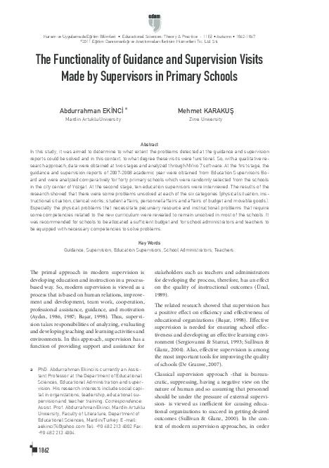 (PDF) The Functionality of Guidance and Supervision Visits Made by Supervisors in Primary Schools