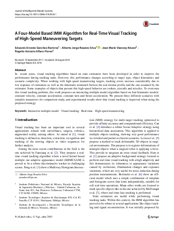 (PDF) A Four-Model Based IMM Algorithm for Real-Time Visual Tracking of High-Speed Maneuvering ...