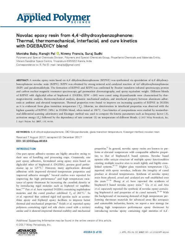 (PDF) Novolac epoxy resin from 4,4′-dihydroxybenzophenone: Thermal ...