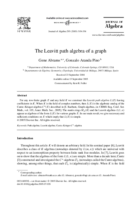 (PDF) The Leavitt path algebra of a graph