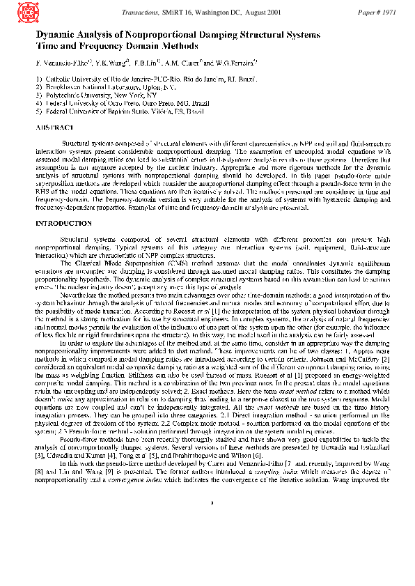 (PDF) Dynamic Analysis of Nonproportional Damping Structural Systems Time and Frequency-Domain ...