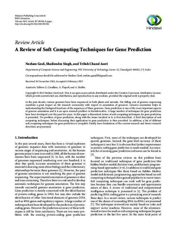 (PDF) A Review of Soft Computing Techniques for Gene Prediction