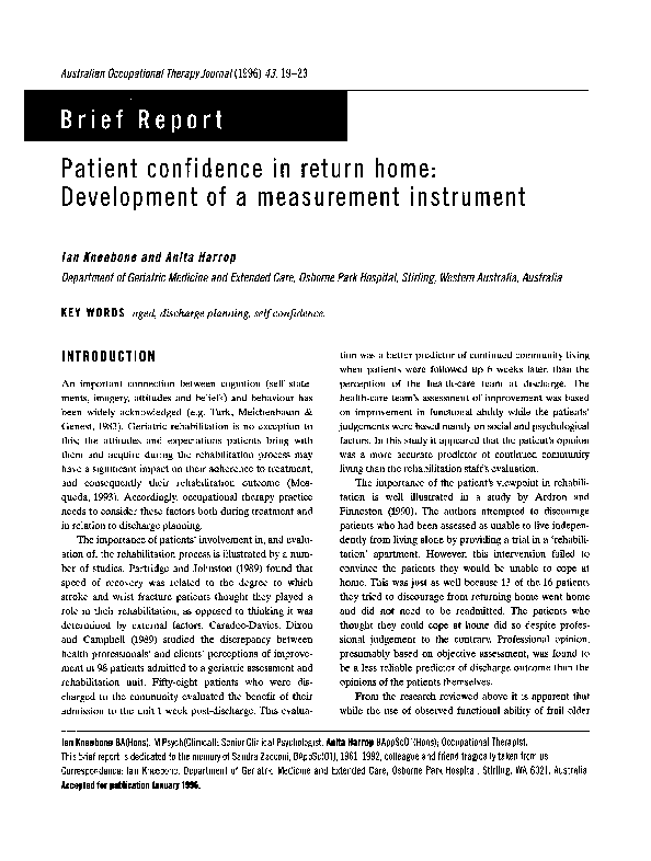 (PDF) Patient confidence in return home: Development of a measurement ...