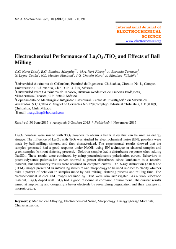 (PDF) Electrochemical Performance of La2O3 /TiO2 and Effects of Ball ...