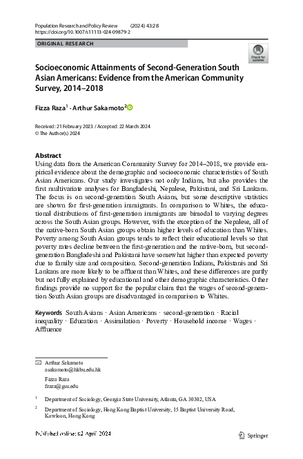(PDF) Socioeconomic Attainments of Second-Generation South Asian ...