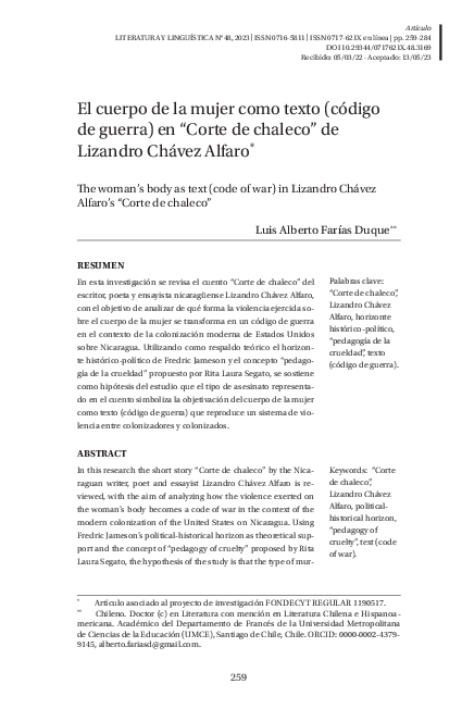 (PDF) El cuerpo de la mujer como texto (código de guerra) en "Corte de Chaleco" de Lizandro ...
