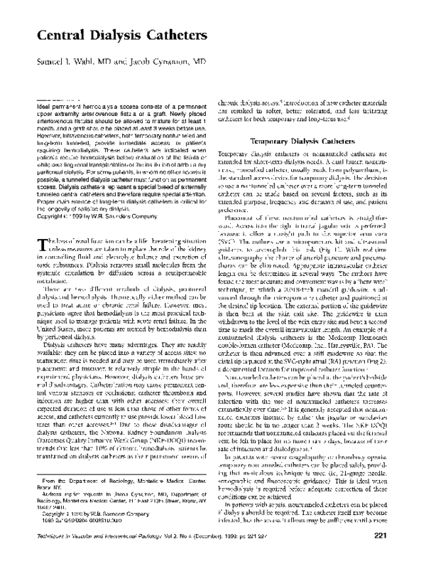 (PDF) Central dialysis catheters