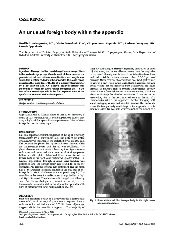 (PDF) An unusual foreign body within the appendix