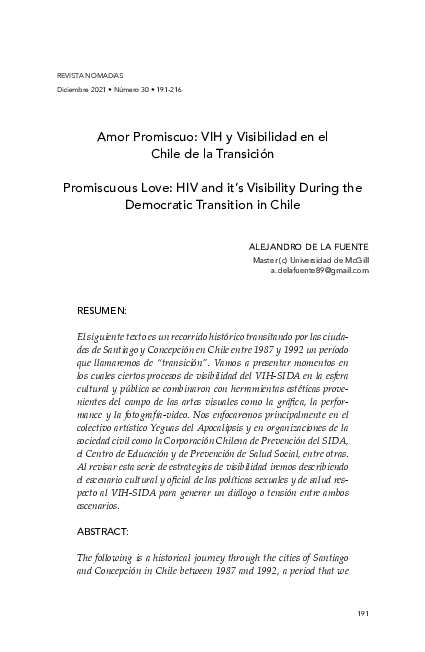 (PDF) Amor Promiscuo: VIH y Visibilidad en el Chile de la Transición ...