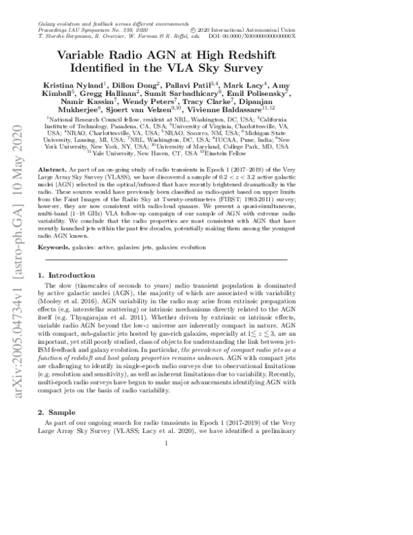 (PDF) Variable radio AGN at high redshift identified in the VLA Sky Survey