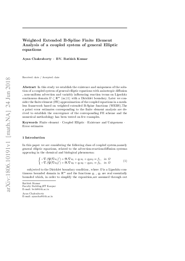 Pdf Weighted Extended B Spline Finite Element Analysis Of A Coupled System Of General Elliptic