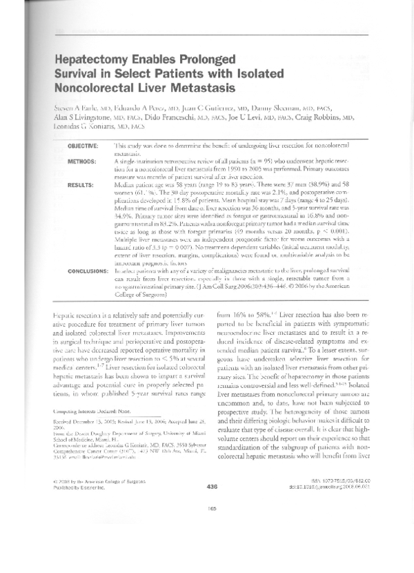 (PDF) Hepatectomy Enables Prolonged Survival in Select Patients with ...