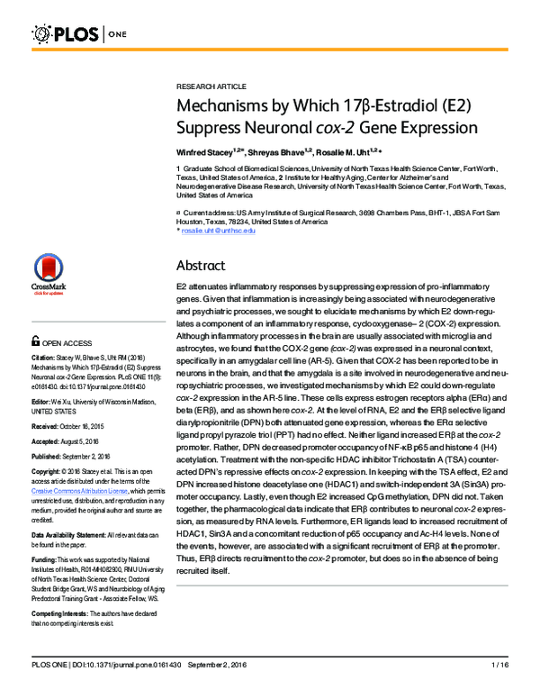 (PDF) Mechanisms by Which 17β-Estradiol (E2) Suppress Neuronal cox-2 ...