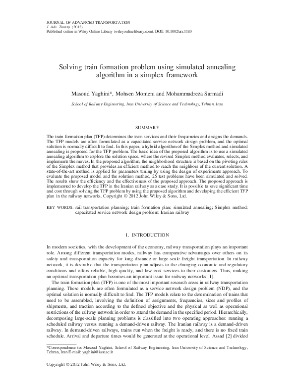 (PDF) Solving train formation problem using simulated annealing ...