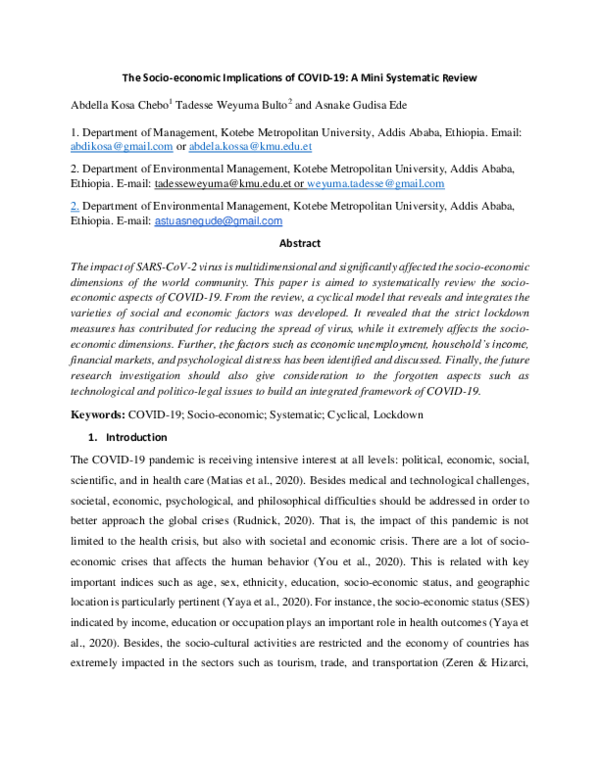 (PDF) The Socio-economic Implications of COVID-19: A Mini Systematic ...