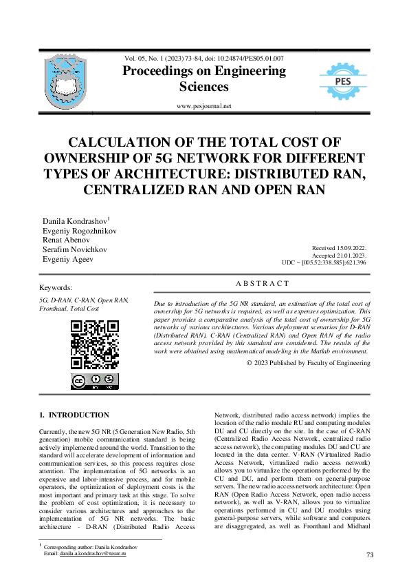 (PDF) Calculation of the Total Cost of Ownership of 5G Network for ...