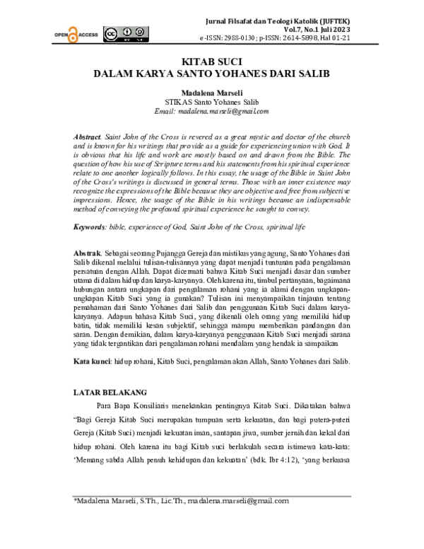 (PDF) Kitab Suci dalam Karya Santo Yohanes dari Salib