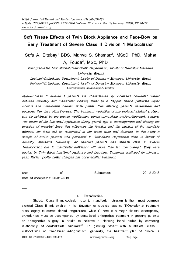 (PDF) Soft Tissue Effects of Twin Block Appliance and Face-Bow on Early ...