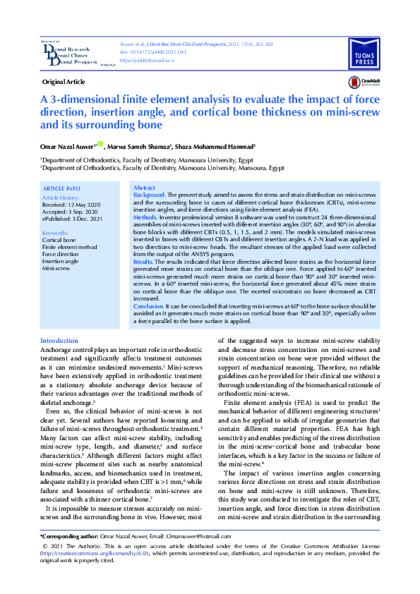 (PDF) A 3-dimensional finite element analysis to evaluate the impact of force direction ...
