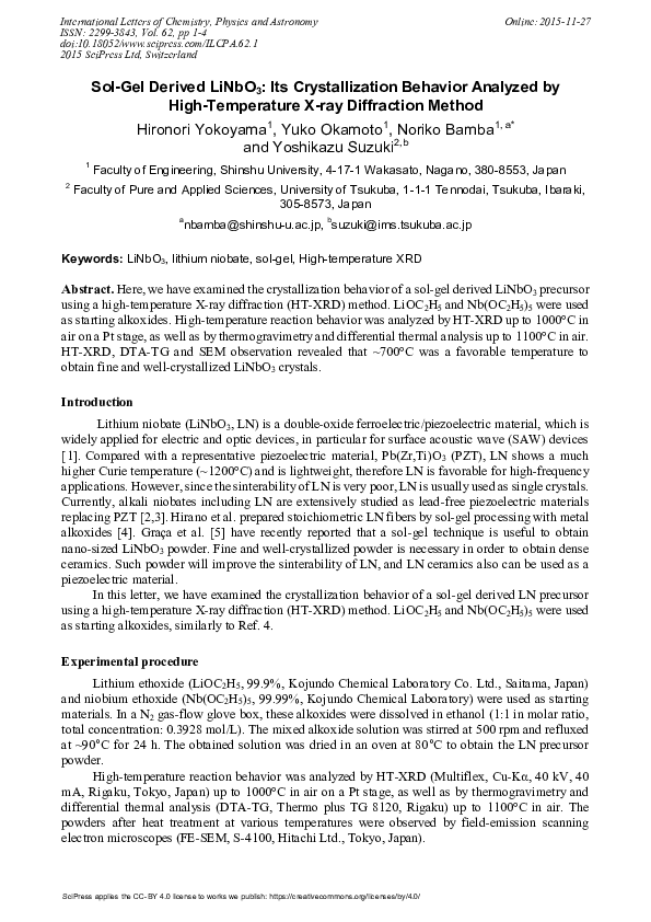 (PDF) Sol-Gel Derived LiNbO3: Its Crystallization Behavior Analyzed by ...
