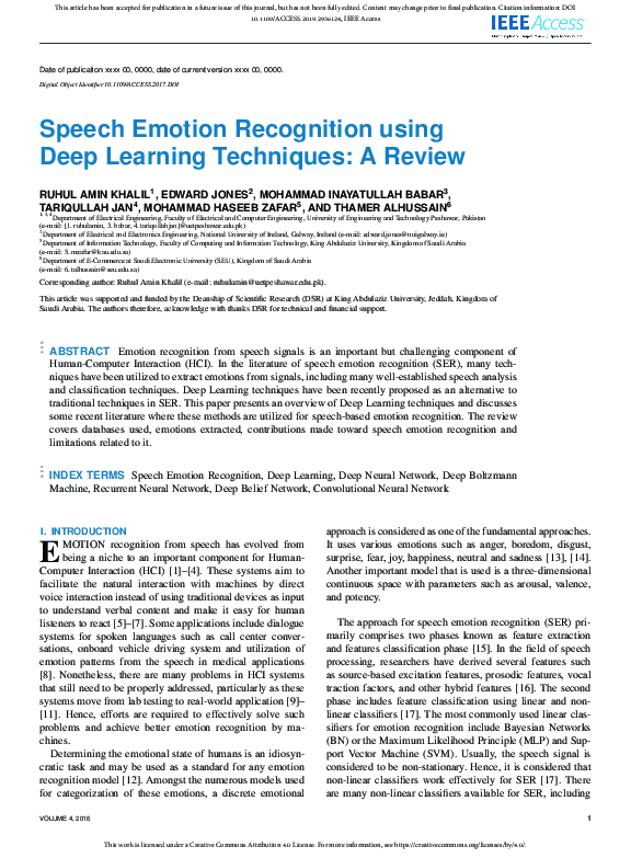 (PDF) Speech Emotion Recognition Using Deep Learning