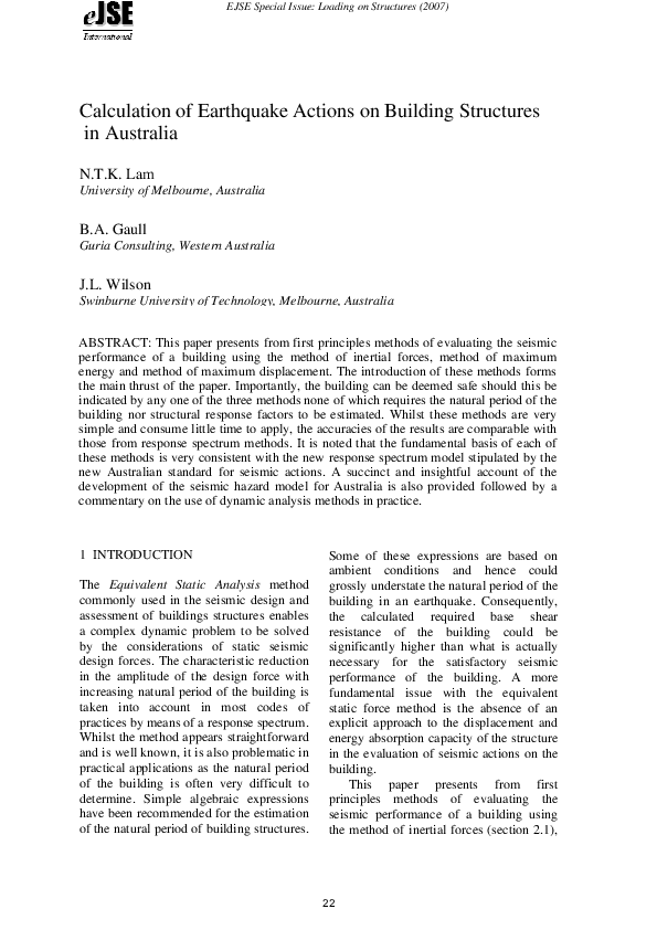 (PDF) Calculation of Earthquake Actions on Building Structures in Australia