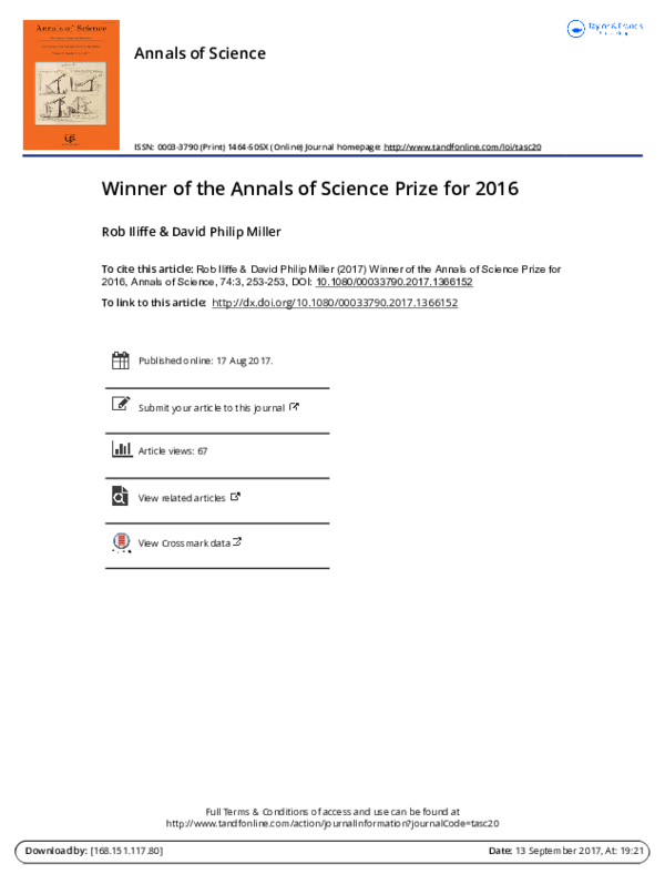 (PDF) Winner of the Annals of Science Prize for 2016