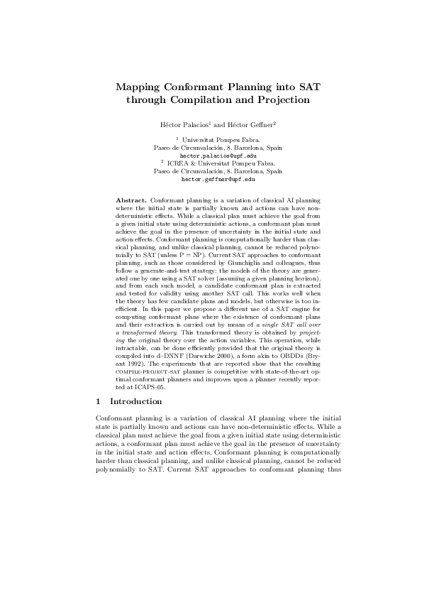 (PDF) Mapping Conformant Planning into SAT Through Compilation and Projection