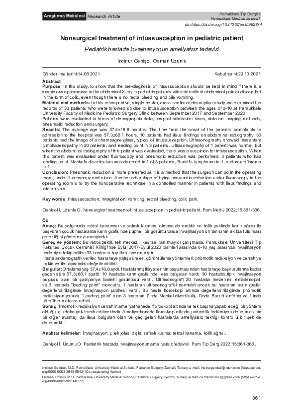 (PDF) Nonsurgical treatment of intussusception in pediatric patient