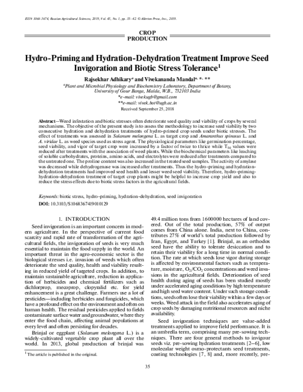 (PDF) Hydro-Priming and Hydration-Dehydration Treatment Improve Seed ...