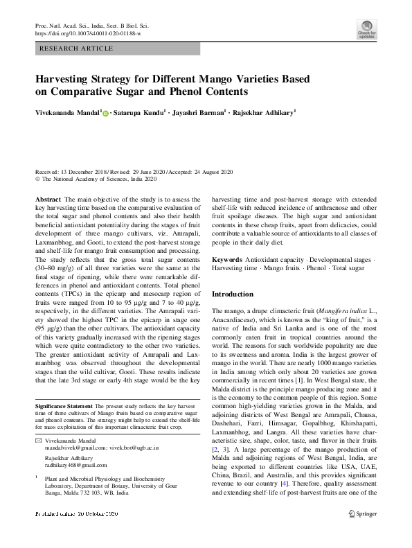 (PDF) Harvesting Strategy for Different Mango Varieties Based on ...