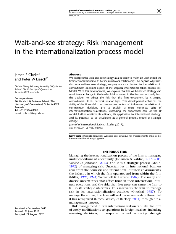 (PDF) Wait-and-see strategy: Risk management in the ...