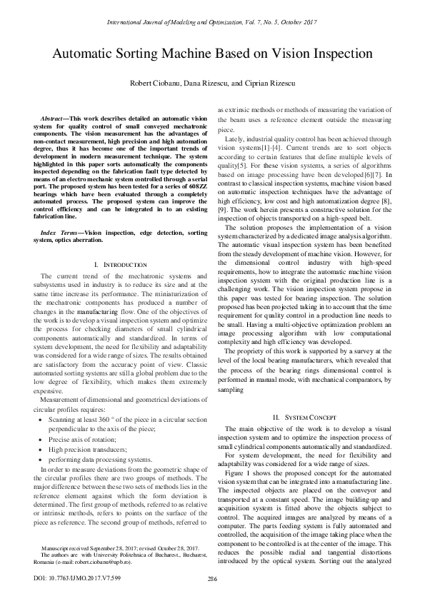 (PDF) Automatic Sorting Machine Based on Vision InspectionAutomatic ...