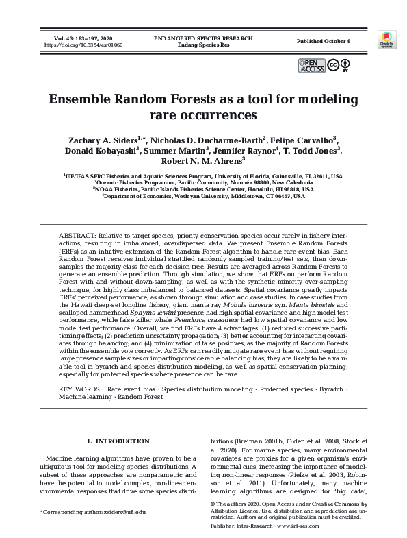 (PDF) Ensemble Random Forests as a tool for modeling rare occurrences