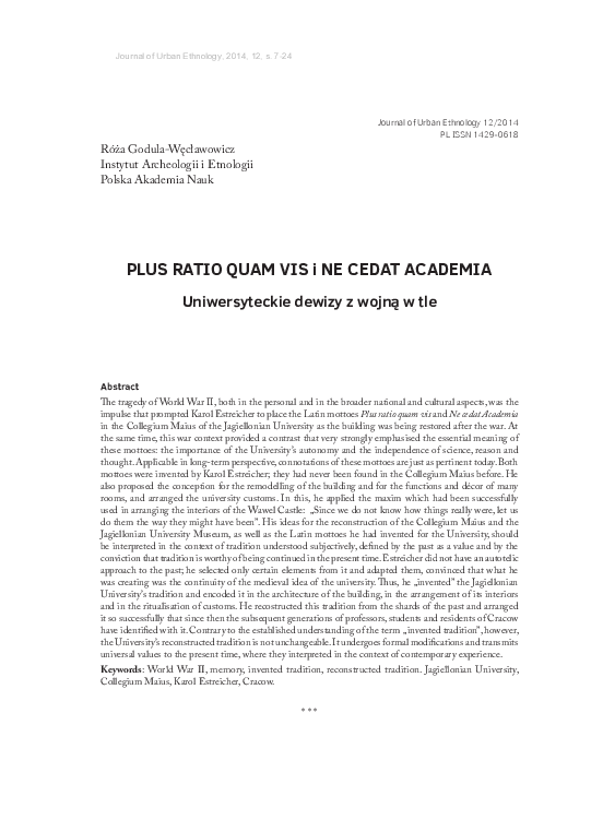 (PDF) „Plus ratio quam vis” i „Ne cedat Academia”. Uniwersyteckie ...