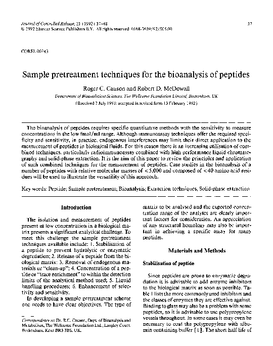 (PDF) Sample pretreatment techniques for the bioanalysis of peptides