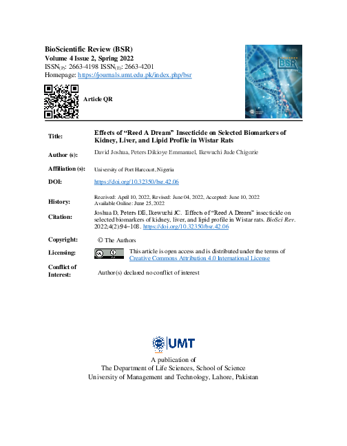 (PDF) Effects of “Reed A Dream” Insecticide on Selected Biomarkers of ...