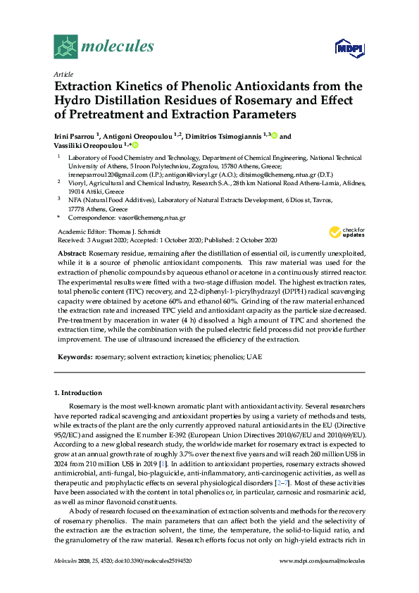 (PDF) Extraction Kinetics of Phenolic Antioxidants from the Hydro ...