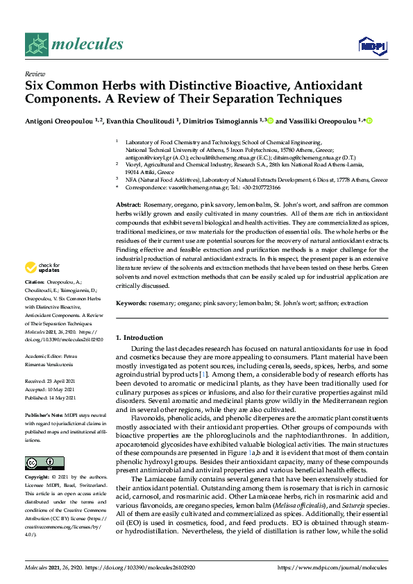 (PDF) Six Common Herbs with Distinctive Bioactive, Antioxidant ...