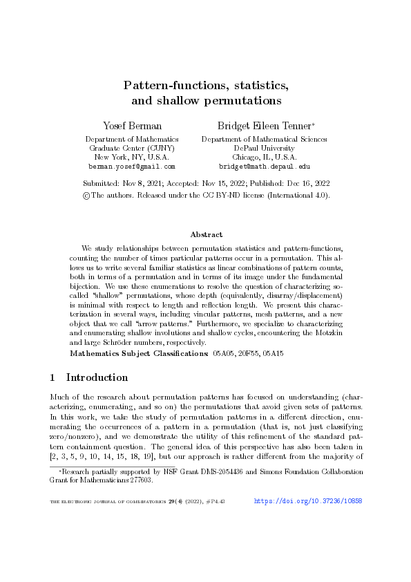 (PDF) Pattern-Functions, Statistics, and Shallow Permutations