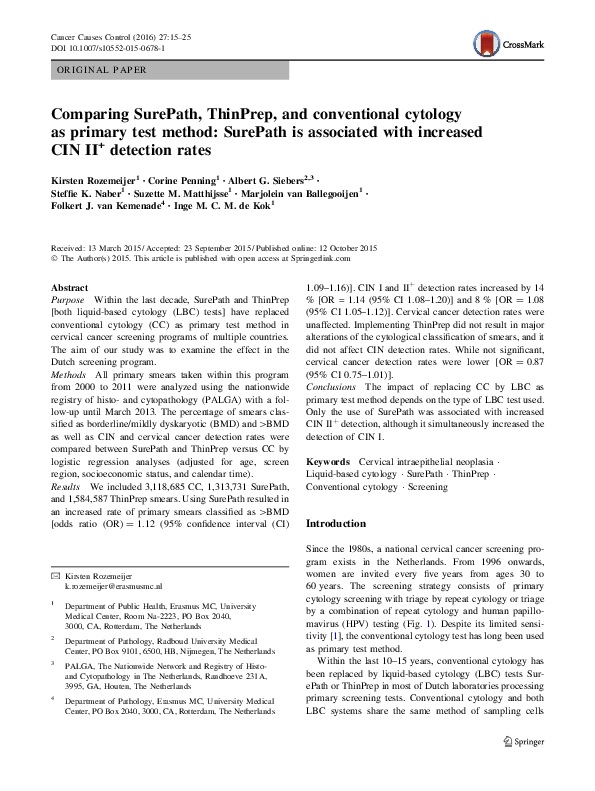 (PDF) Comparing SurePath, ThinPrep, and conventional cytology as ...