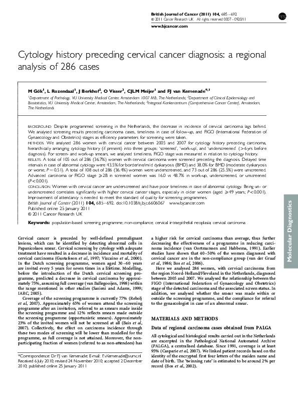 (PDF) Cytology history preceding cervical cancer diagnosis: a regional ...